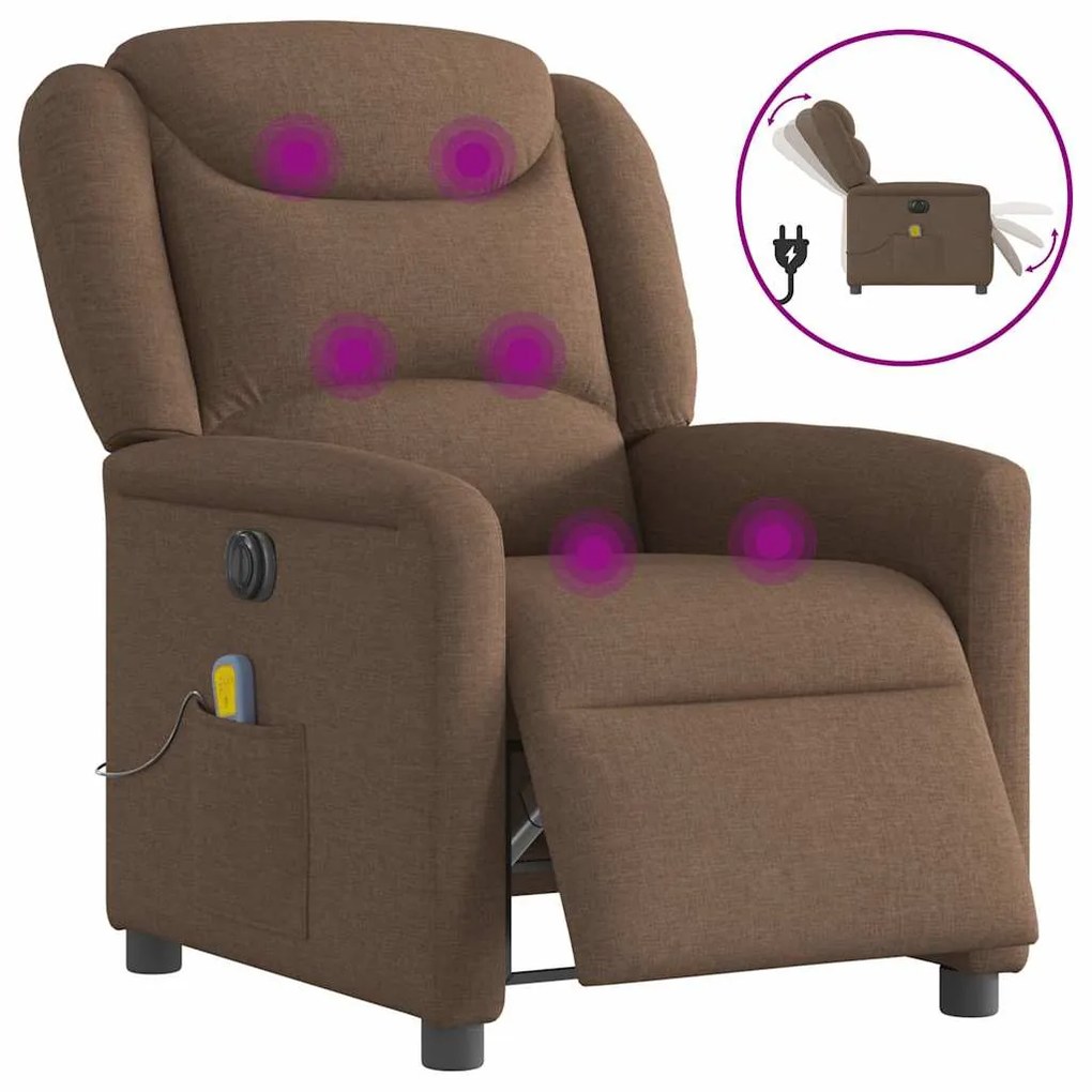 Elektrické masážní polohovací křeslo hnědé textil 3303188