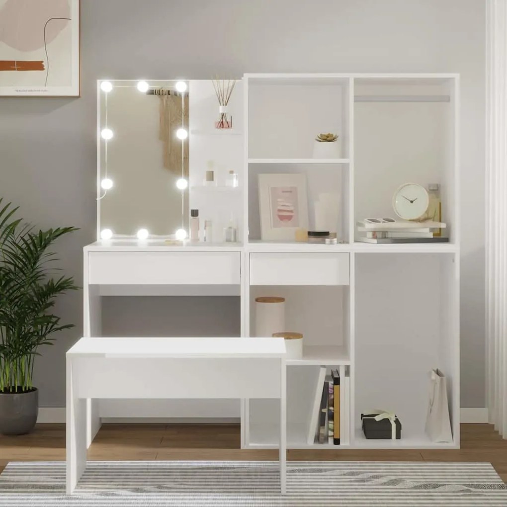 Toaletní stolek sada s LED bílý kompozitní dřevo 3114099