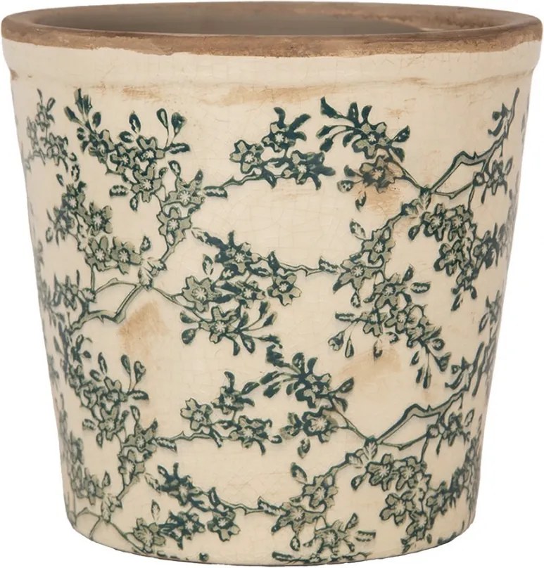 Keramický obal na květináč se zelenými kvítky Gian M - Ø 17*16 cm