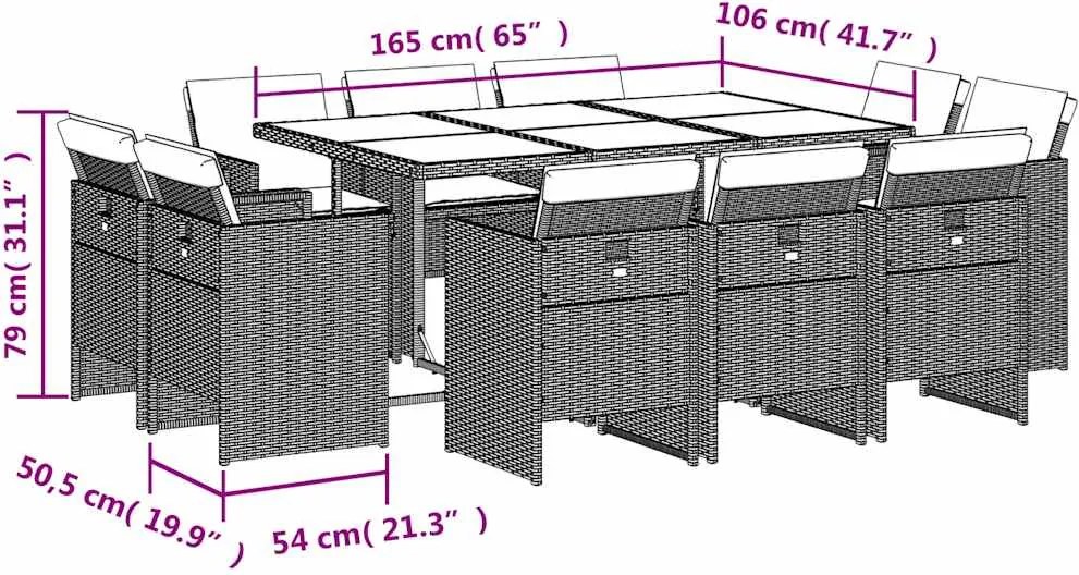 11dílný zahradní jídelní set s poduškami hnědý polyratan 3210669