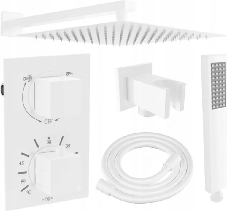Mexen Cube, podomítková sprchová sada DR02 s dešťovou sprchou 25cm, bílá, 77502DR0225-20