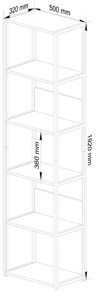 Knihovna Loft s kovovým rámem 50 cm - černá/dub craft