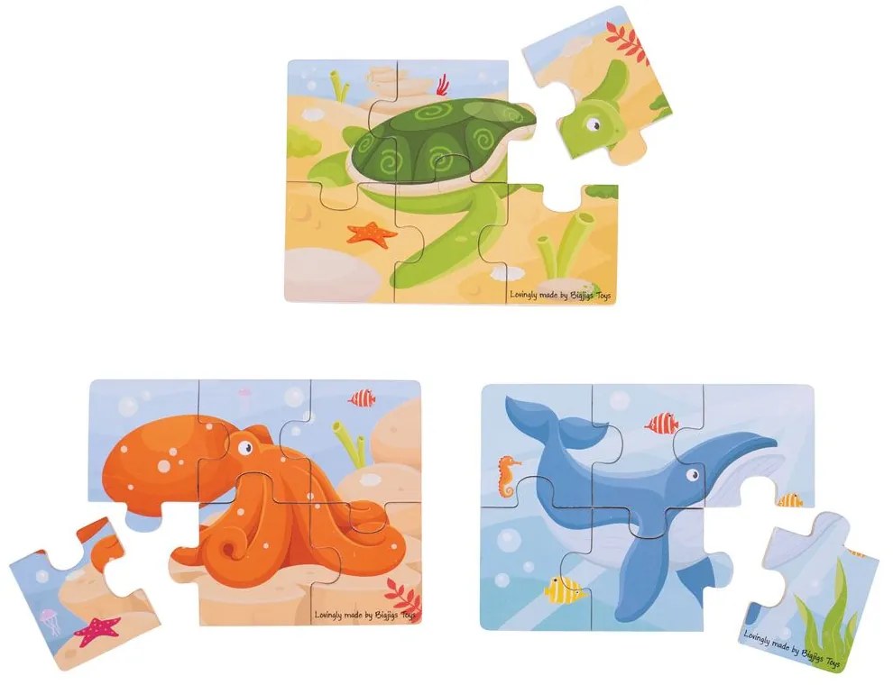 Bigjigs Toys Puzzle 3v1 mořská zvířátka
