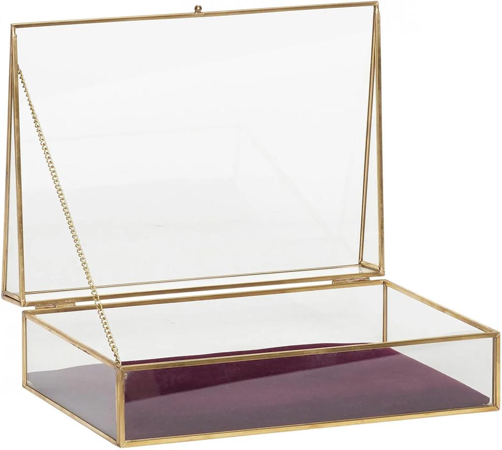 Hübsch Skleněný box Velvet Purple, fialová barva, zlatá barva, čirá barva, sklo, kov