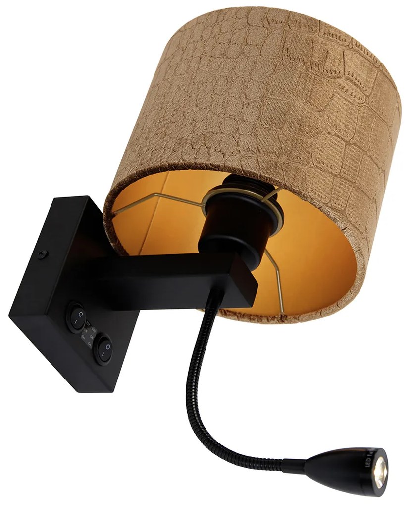 Nástěnná lampa černá s sametovým stínítkem, design krokodýl 18 cm - Brescia