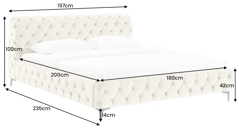 Designová postel Rococo 180 x 200 cm šampaňský samet - skladem