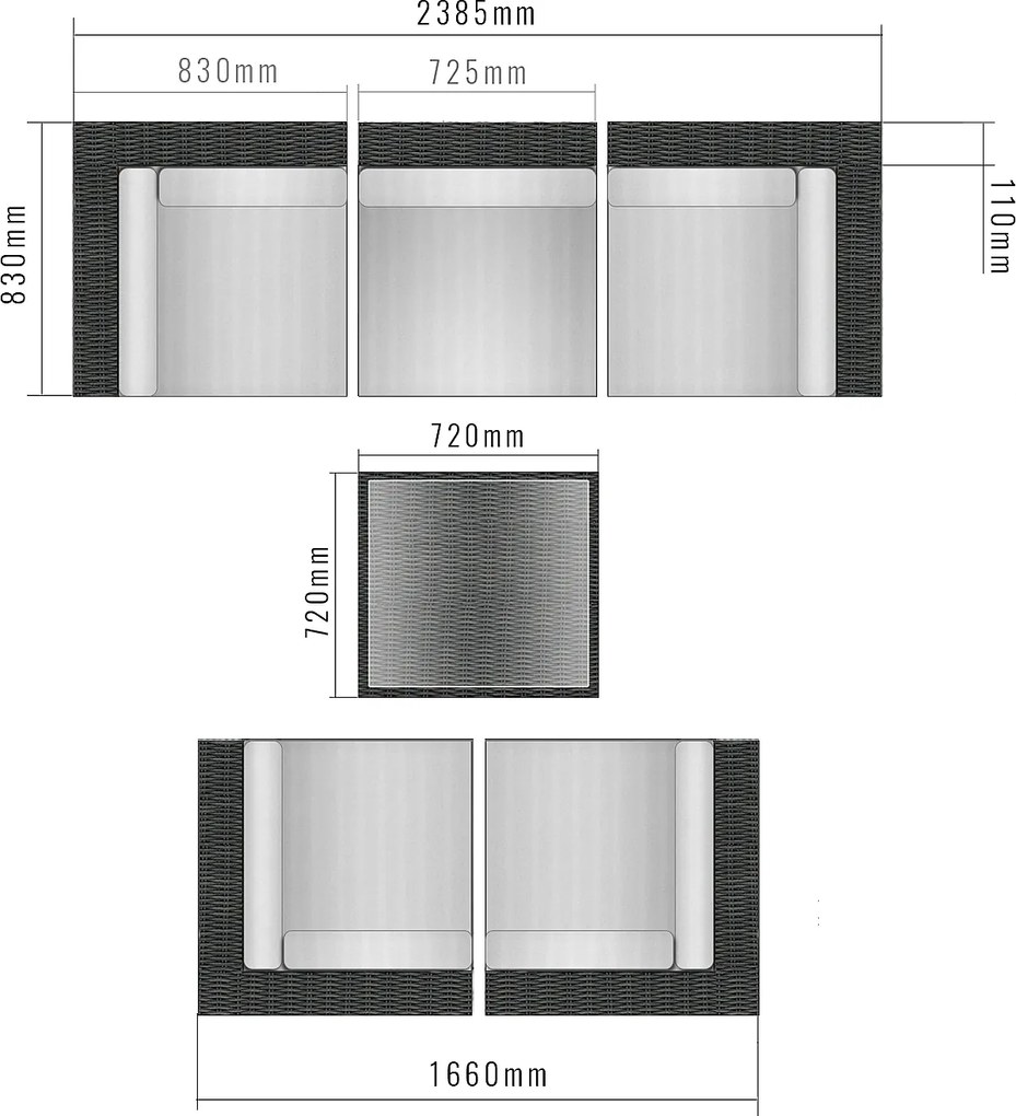 DEOKORK Ratanová variabilní sestava SEVILLA  pro 5 osob (antracit)