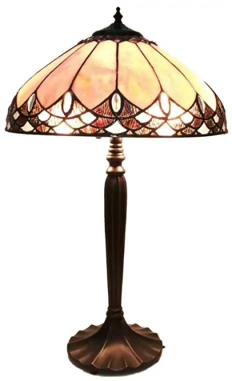 Stolní lampa Tiffany s béžovým stínidlem Broos – 39x63 cm