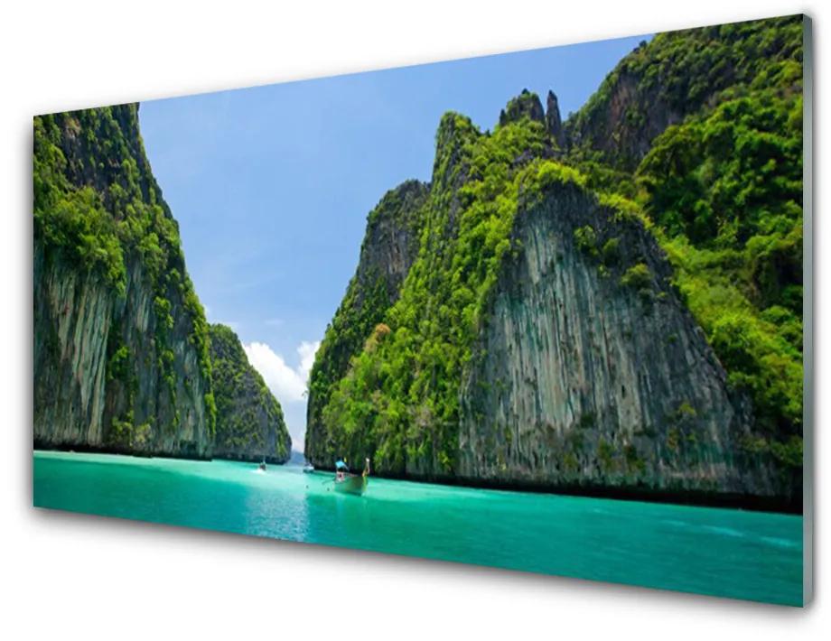 Obraz na skle Hora Voda Záliv Krajina 125x50 cm