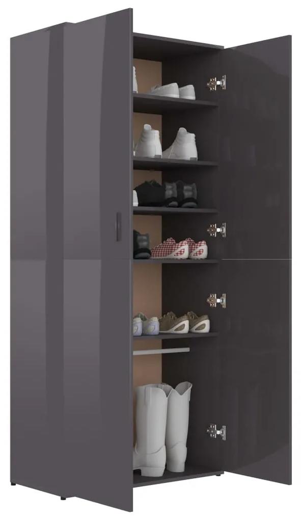 Botník šedý s vysokým leskem 80 x 39 x 178 cm dřevotříska - Default Title