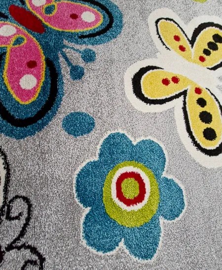 HU Vícebarevný dětský koberec Kids Motýli 581 L.grey šedý Rozměr: 60x100 cm