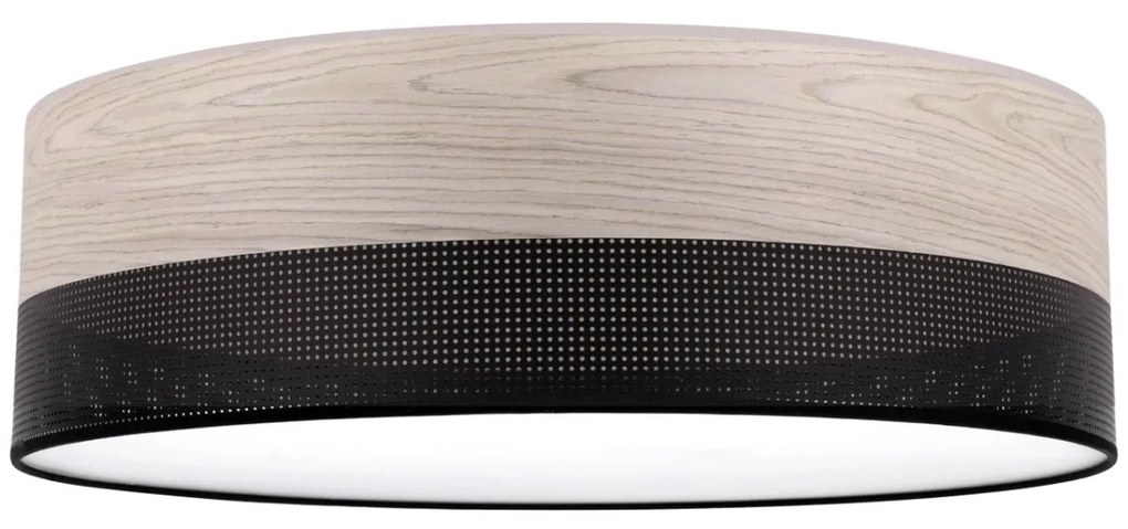 Stropní svítidlo Wood, 1x světle béžová dubová dýha/černé plastové stínítko, (bílé plexisklo), (fi 50cm)