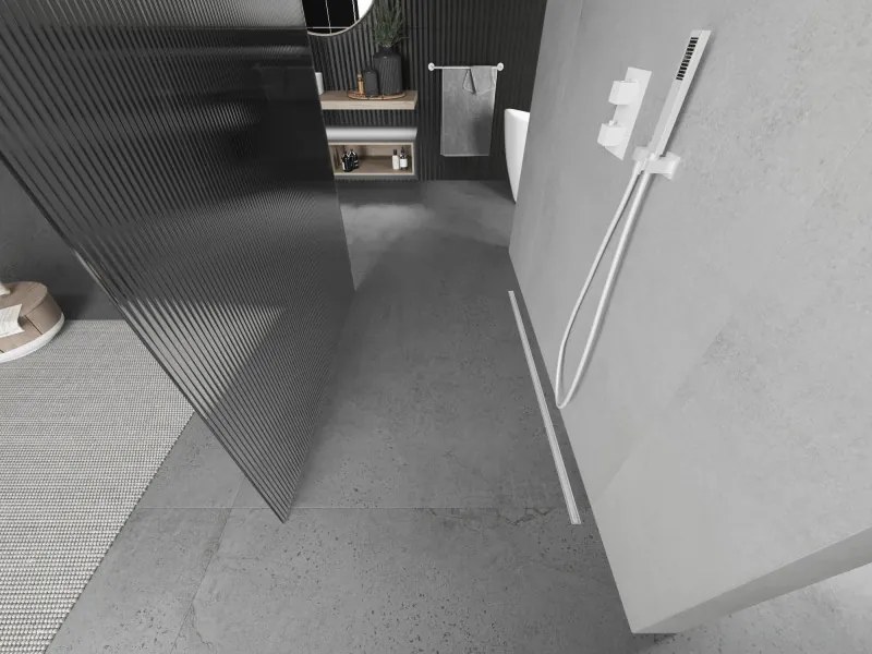 Mexen Kioto, sprchová zástěna Walk-In 110 x 200 cm, 8mm sklo s žebrovým vzorem, bílá profil, 800-110-002-20-09