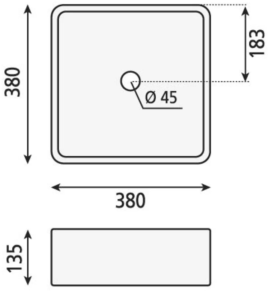 Sapho, UBEGA keramické umyvadlo, 38x13,5x38 cm, na desku, BH7006