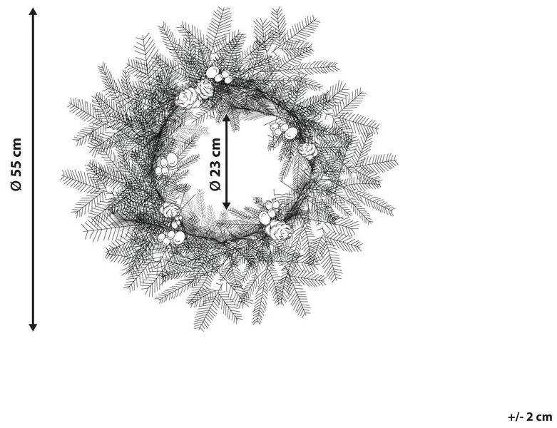 Zasněžený osvícený vánoční věnec ⌀ 55 cm bílý WHITEHORN Beliani