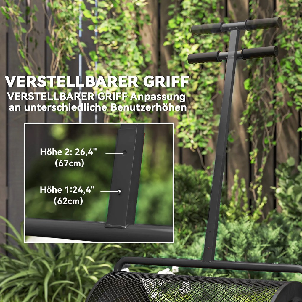 Kompostér Outsunny 75L 61x40cm - Rozmetadlo hnojiv pro zahradu s T-rukojetí, kovová síťka a rozmetadlo pro rašelinu