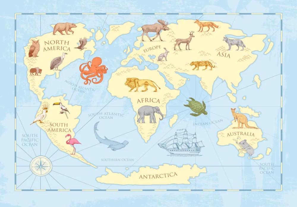 Fototapeta Dětská Klasická Mapa Světa Omyvatelný vlies 360x240