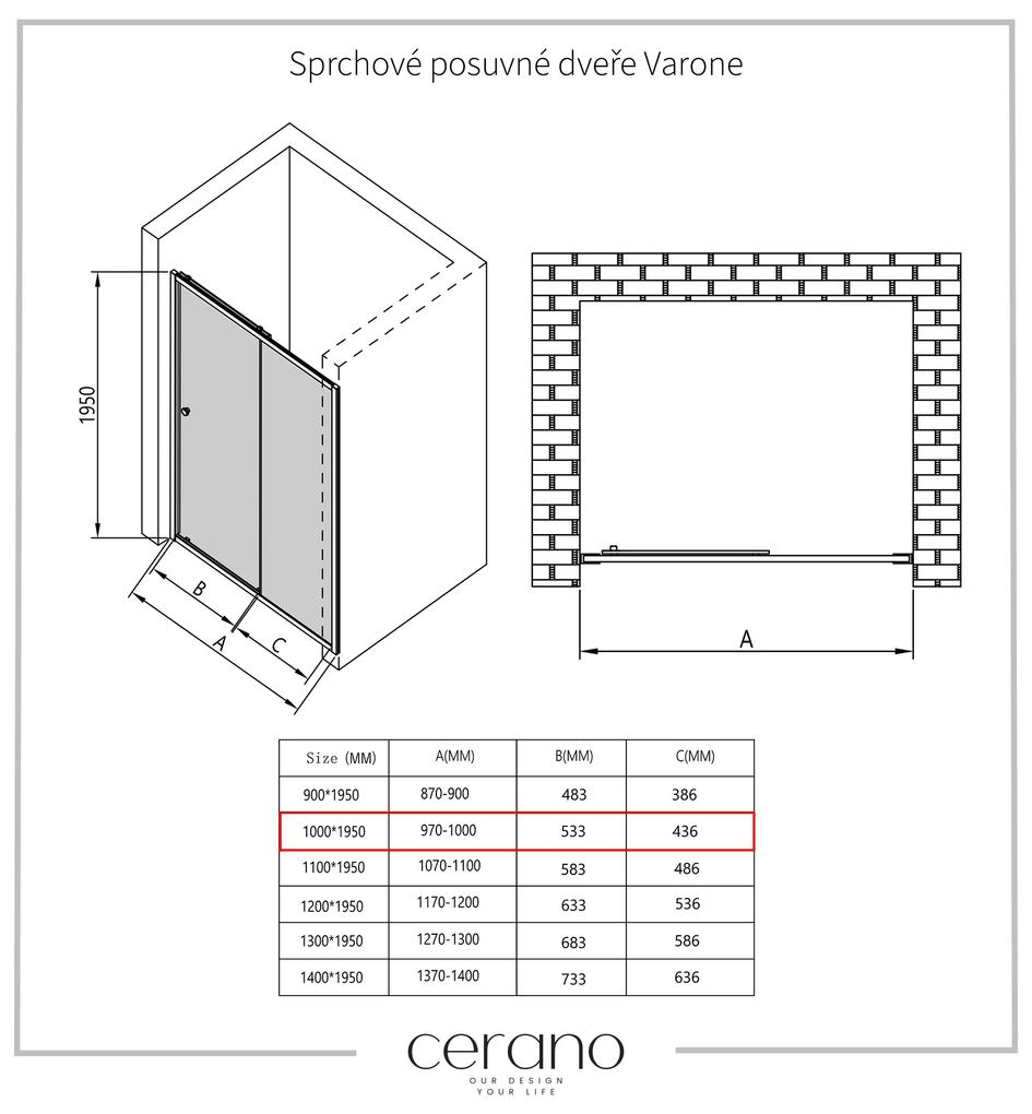 CERANO - Sprchový kout Varone L/P - chrom, transparentní sklo - 100x90 cm - posuvný