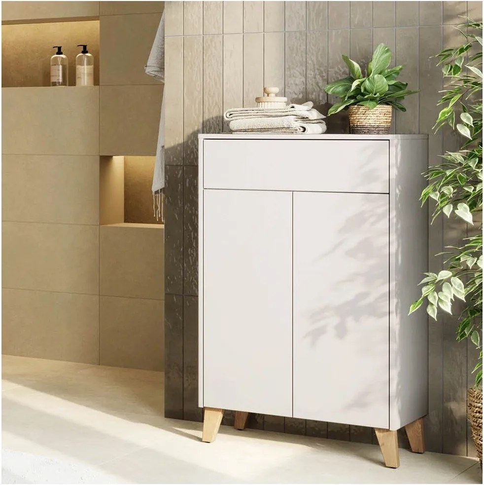 Krémová matná vysoká koupelnová skříňka 63x101 cm Arnea – Germania
