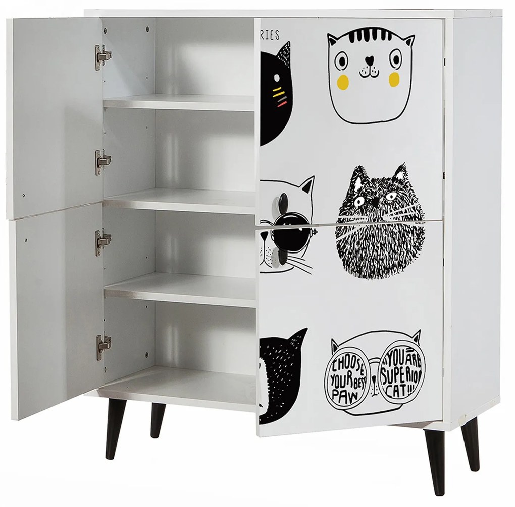 KALUNE DESIGN dřevěná komoda CATS bílá 111x95 cm 869VEL3986