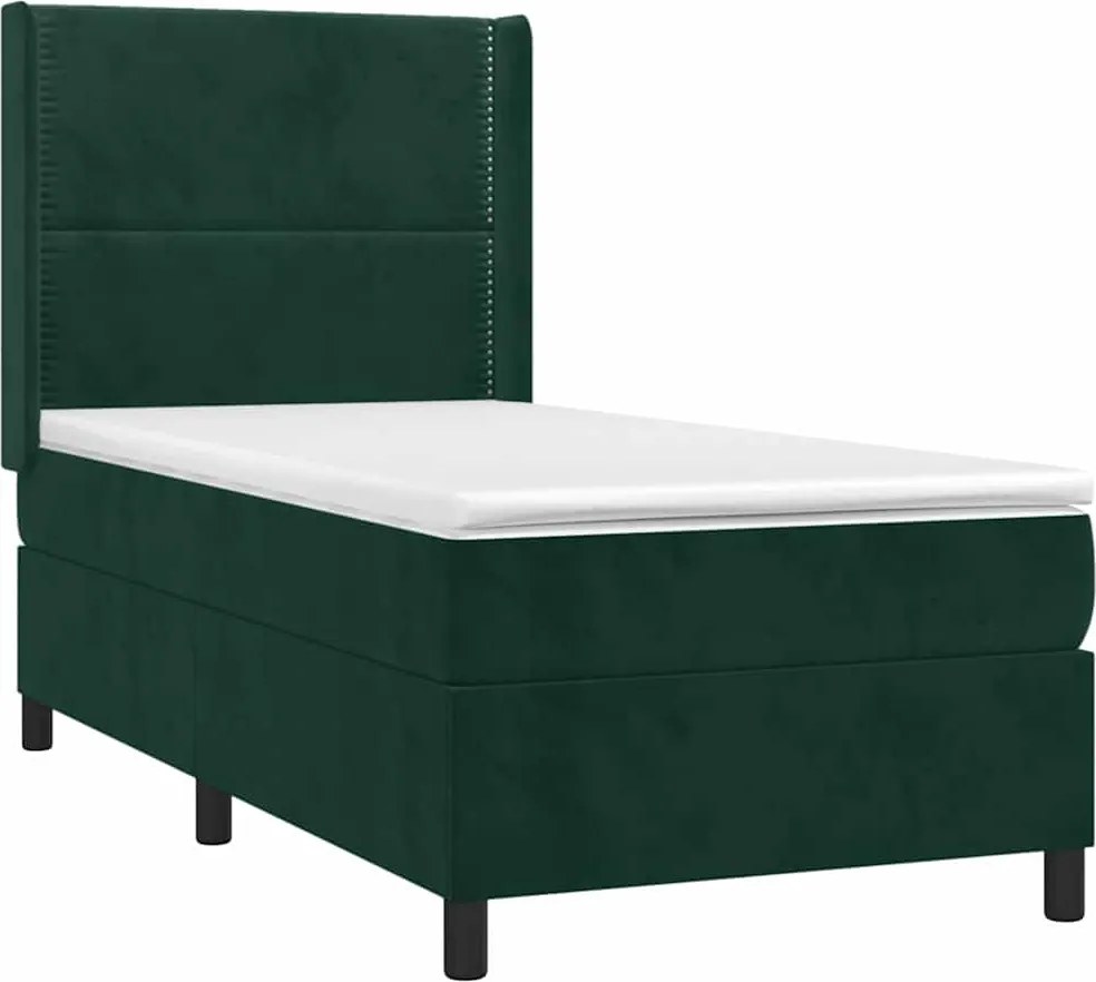 Box spring postel s matrací a LED tmavě zelená 100x200 cm samet 3139490