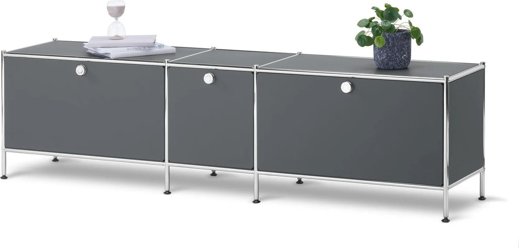 Tchibo - Nízká skříňka CN3 se 3 výklopnými dvířky - barva: chrom