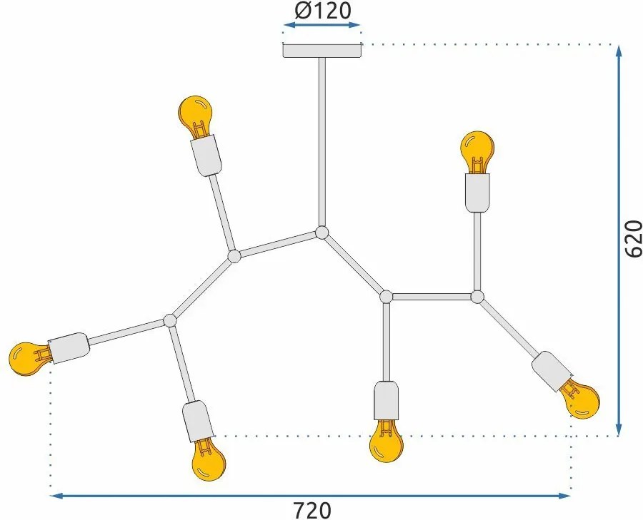 Toolight - Stropní svítidlo 6xE27 APP737-6C, černá, OSW-08794