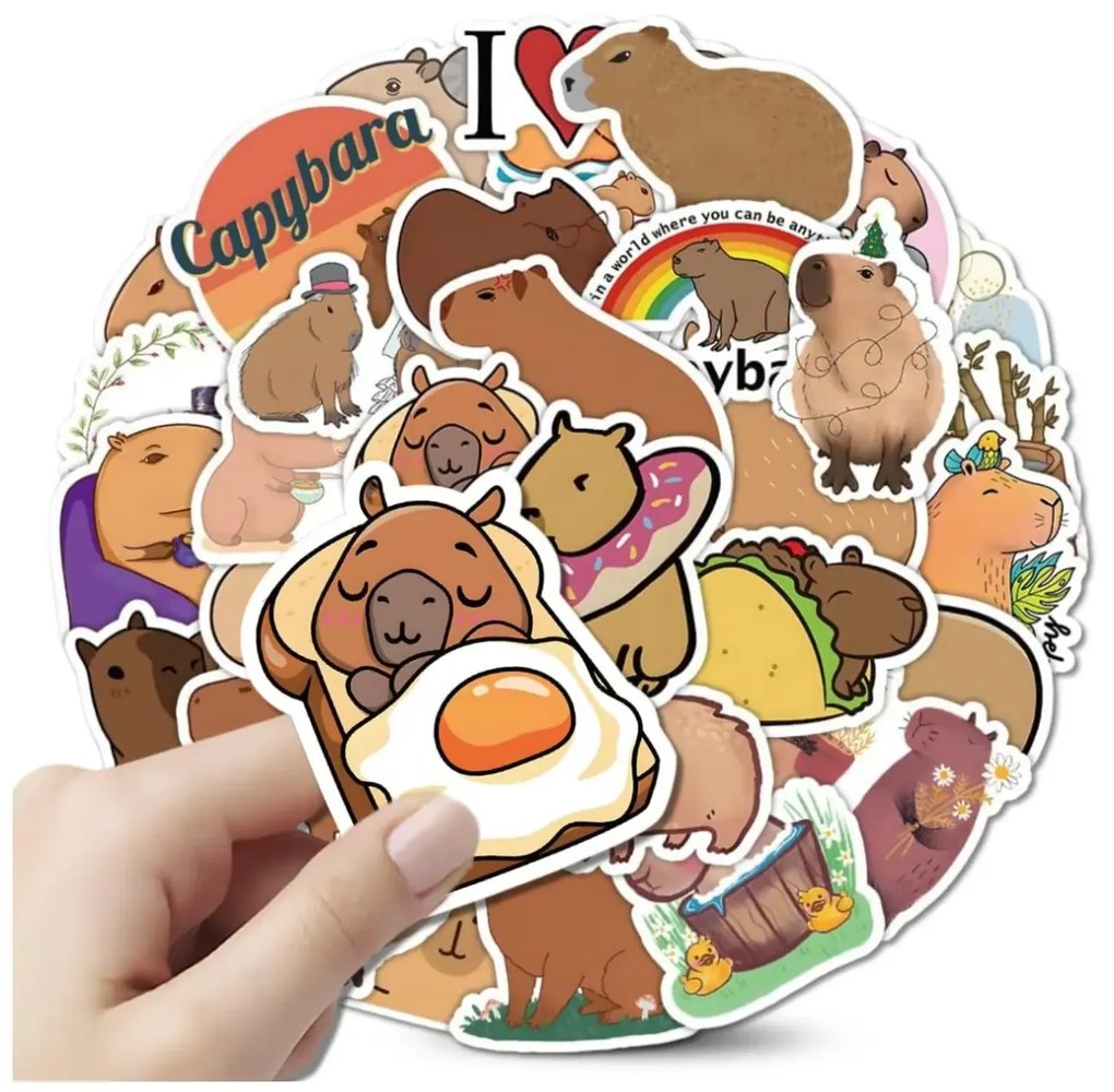 Camerazar DIY samolepky 50 ks Capybara barevné motivační pro děti