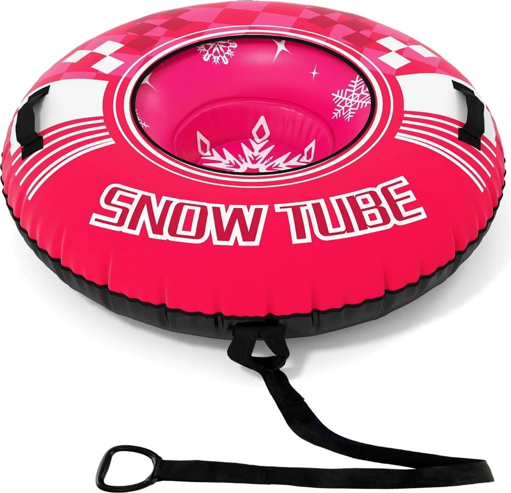 Costway Nafukovací zimní pneumatika s tažnou šňůrou a rukojetí Snowtube – růžový