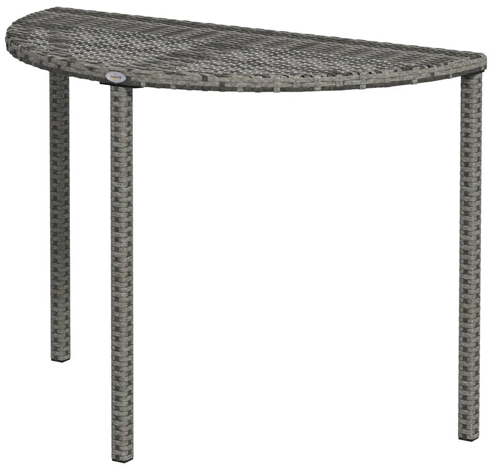 Outsunny půlkruhový balkonový stolek 100 x 50 x 74 cm zahradní stolek z polyratanu a kovu šedý pro terasu a balkon | Aosom.de