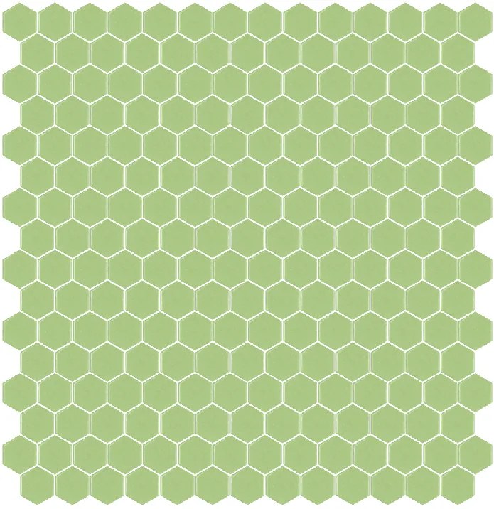 Hisbalit Skleněná mozaika zelená Mozaika 115A SATINATO hexagony 2,3x2,6 (33,33x33,33) cm - HEX115ALH