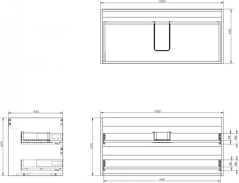 Mexen Box-A, závěsná skříňka 100 cm, 2 zásuvky, ořech, 91AX0-1000-470-2-86