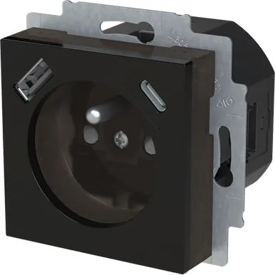 ABB Levit M zásuvka onyx/kouřová černá s USB nabíjením 5569H-A32357 63 s clonkami 2CHH693257A4063