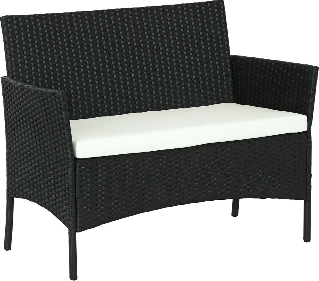 Outsunny PE Ratan a Ocelový Zahradní Sofas, 2-Místný s Polštářem a Opěrkami, 100x54x80cm, Černý | Aosom