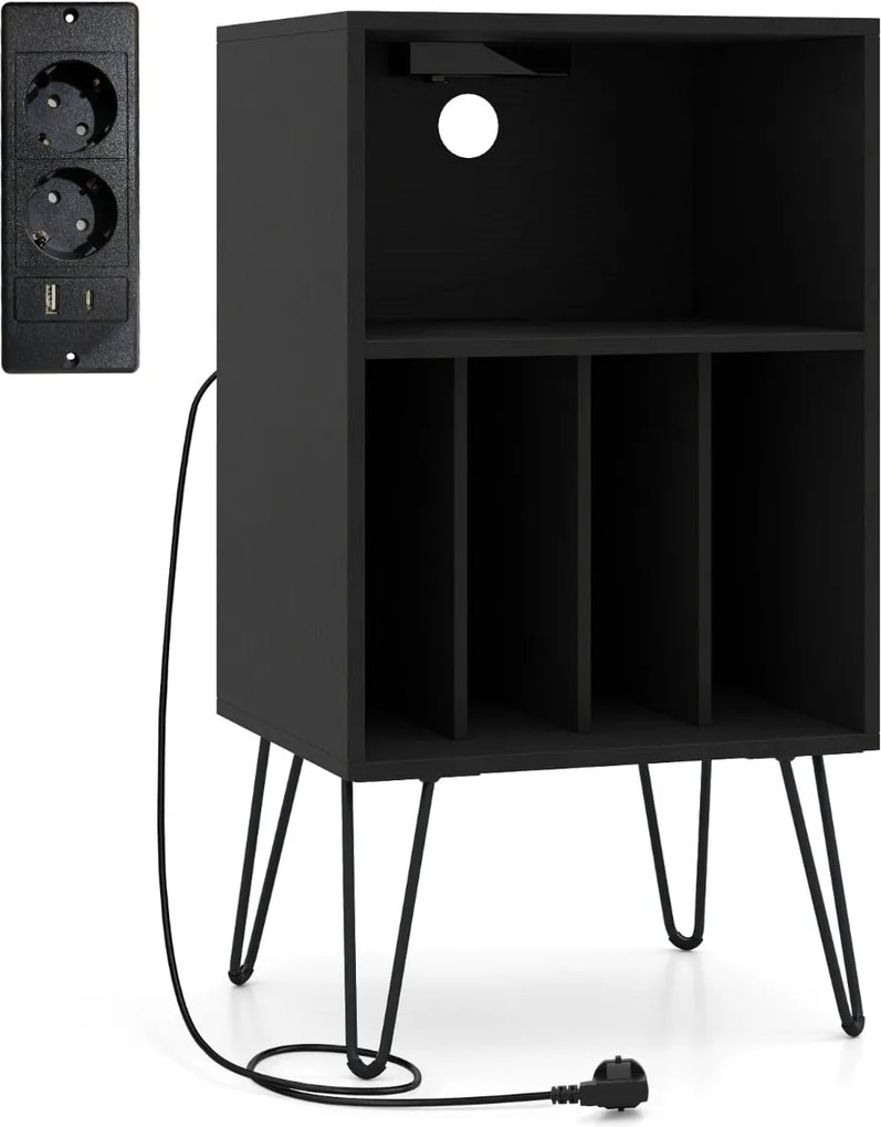 Costway Stojan na gramofon s nabíjecí stanicí Vinylová úložná