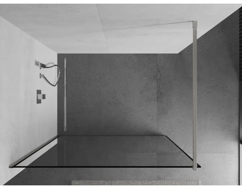 Mexen Kioto, sprchová zástěna Walk-In 150 x 200 cm, 8mm čiré sklo černý vzor, broušená ocel profil, 800-150-101-97-70