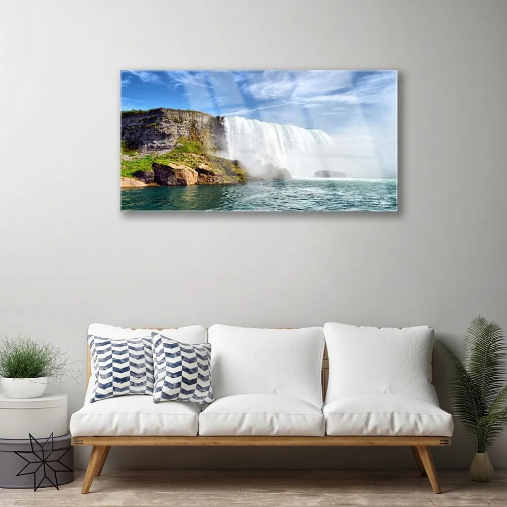 Obraz na skle Vodopád Moře Příroda 125x50 cm