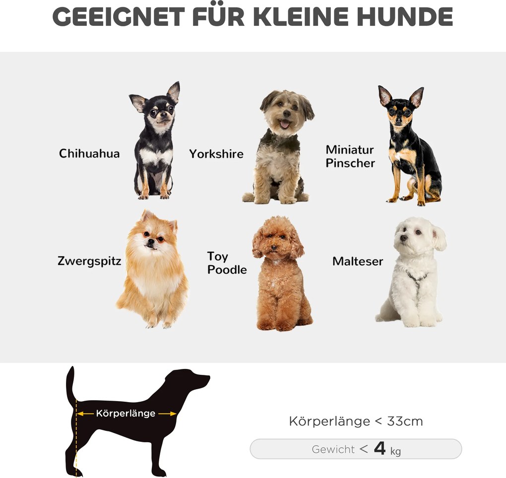 Kočárek pro psy, skládací kočárek pro trpasličí psy do 4 kg, skládací kočárek pro kočky s řídítky, omyvatelný polštář, bezpečnostní vodítka, úložná t…