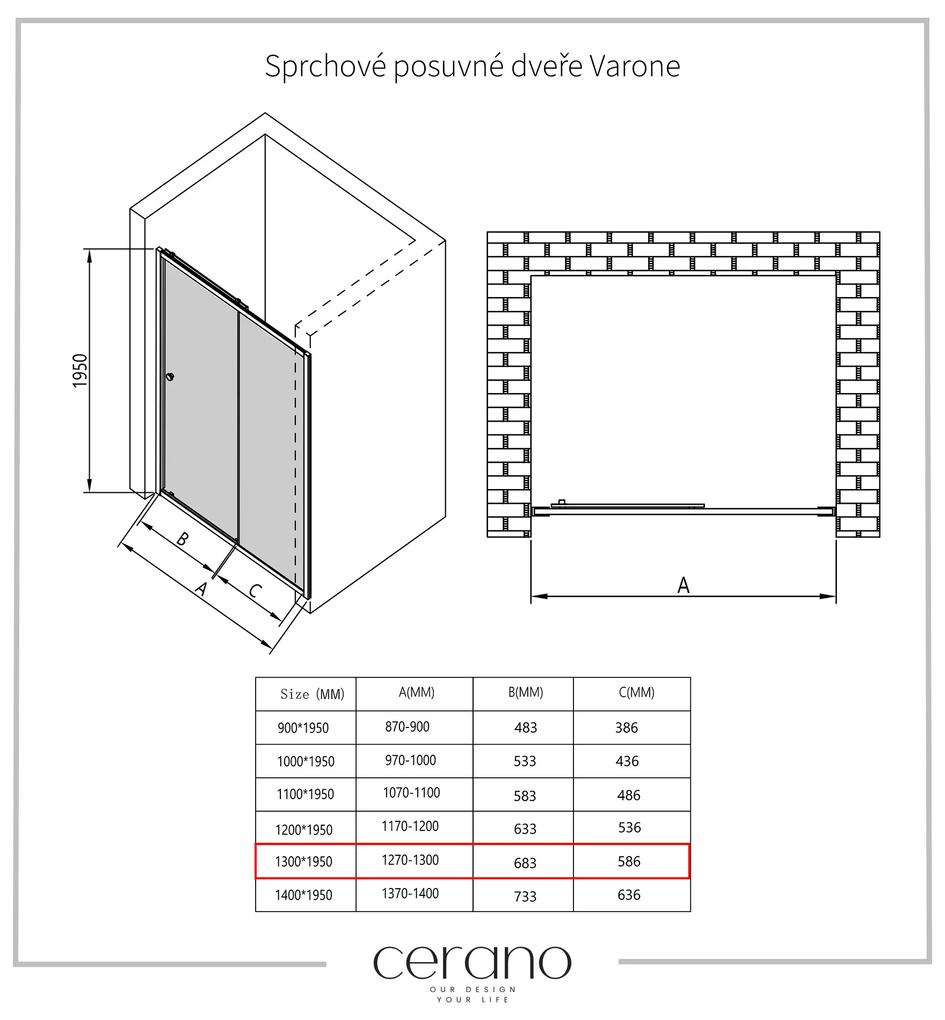 CERANO - Sprchový kout Varone L/P - černá matná, transparentní sklo - 130x80 cm - posuvný
