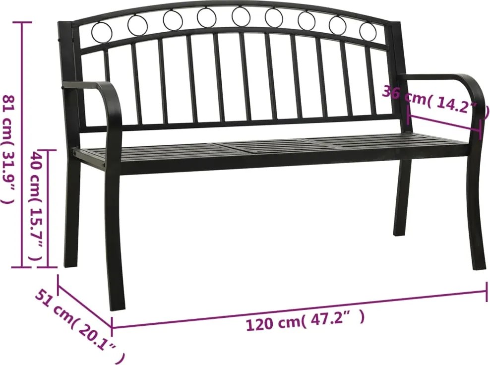 Zahradní lavice se stolkem černá 120 cm ocel 319584