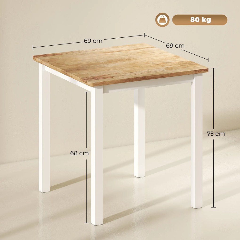 HOMCOM čtvercový jídelní stůl s dubovým dekorem, 69 × 69 cm — malý moderní stůl z dřeva gumovníku pro 2–4 osoby