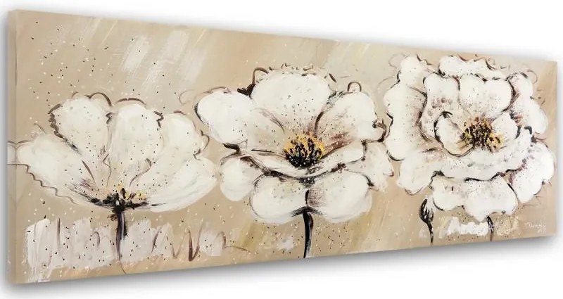 CARO Obraz na plátně - Three White Flowers 140x45 cm