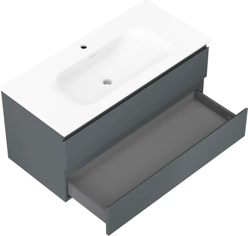 Mexen Orio, koupelnová skříňka 100 cm s umyvadlem Vela, 2 zásuvky, grafitová matná/bílá matná, 91A10-10047-2-BFF66-W23M01