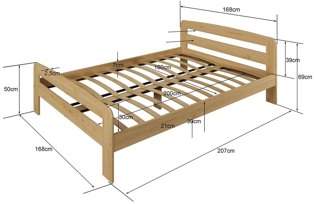 Postel z masivu 160x200 Nastěnka dub s roštem