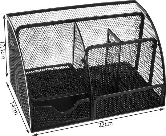 Organizér na psací stůl - 6 přihrádek - černý