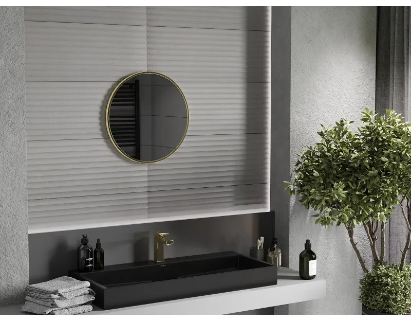 Mexen Loft, kulaté koupelnové zrcadlo 35 cm, barva rámu zlatá lesklá, 9850-035-035-000-50