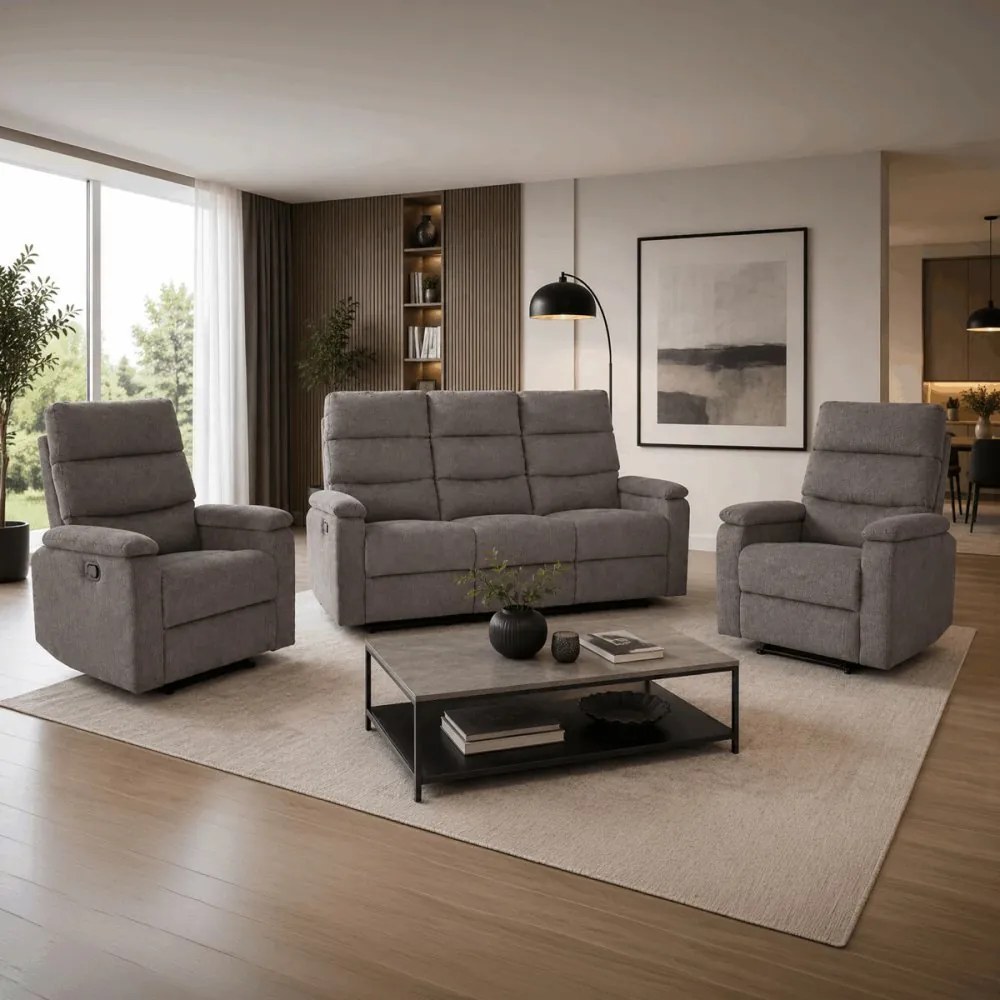 Sedací souprava, polohovací, šedá, látka, ASD-C5980 GREY2