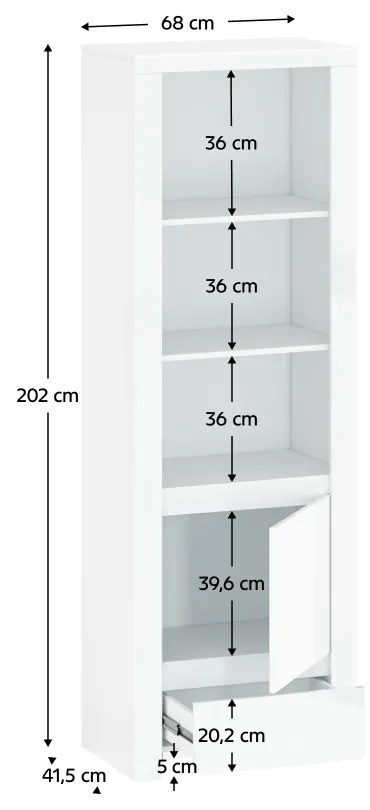 Kondela Regál 1D1S, bílý lesk, LINDY