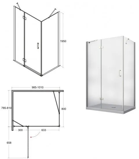 BESCO Obdélníkový sprchový kout VIVA 195O Rozměr A - 120 cm, Rozměr B - 80 cm, Směr zavírání -  Levé (SX) - BCVIV8012L