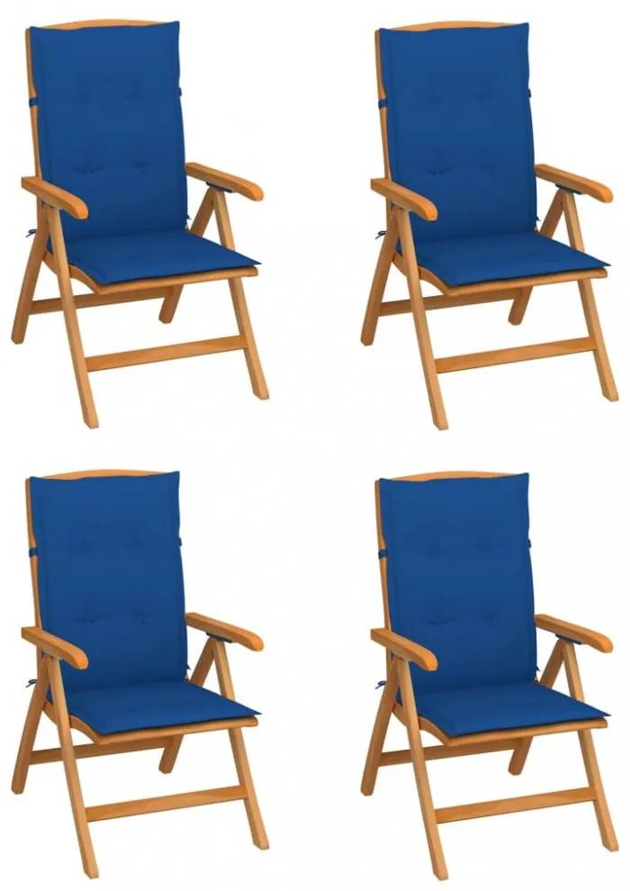 Zahradní židle 4 ks teak / látka Dekorhome Tmavě modrá